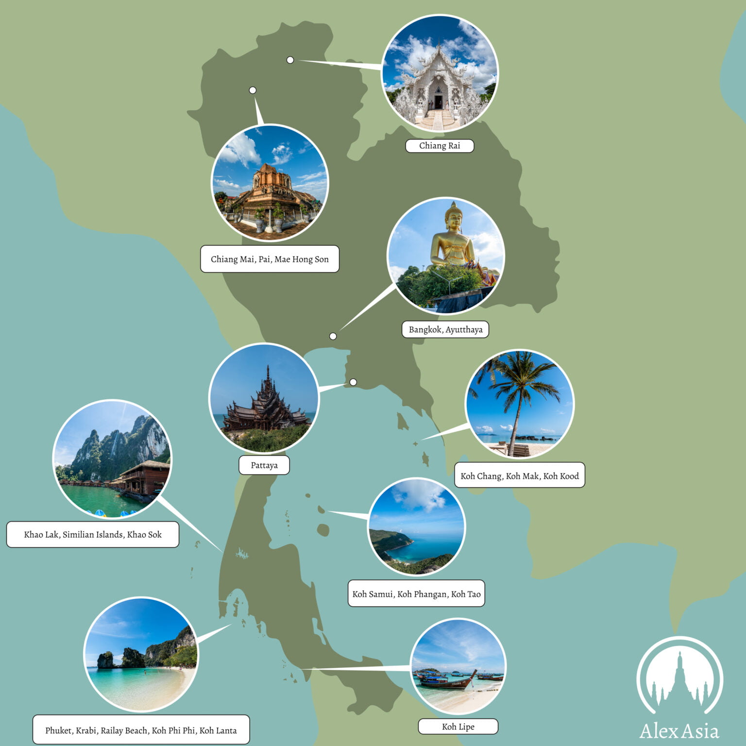 Thailand Karte: Reiseziele, Urlaubsgebiete, Inseln